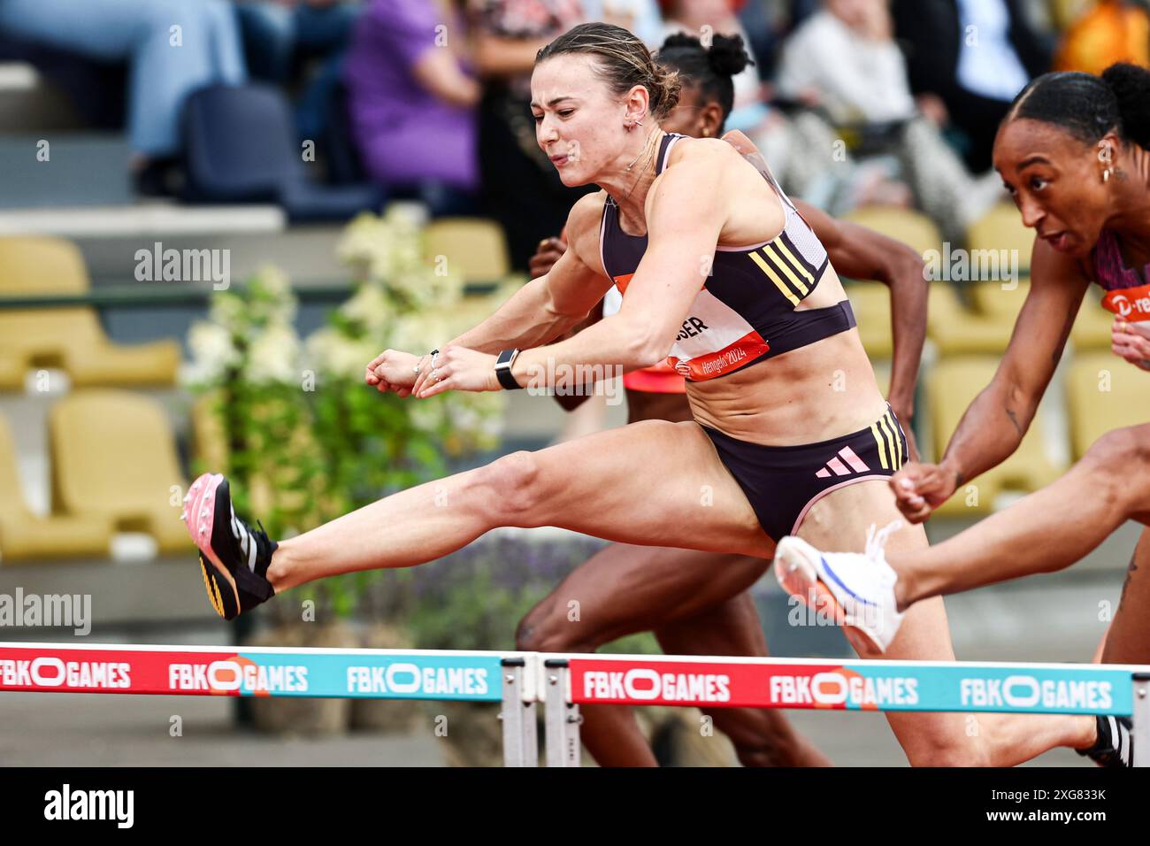 HENGELO - Nadine Visser (NED) in action in the 100 meter hurdles during ...