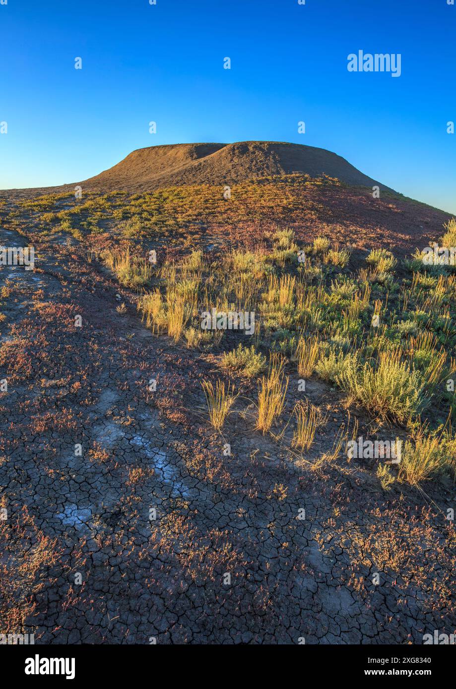 A small flat-topped hill of bentonite clay in the Red Rock Coulee ...
