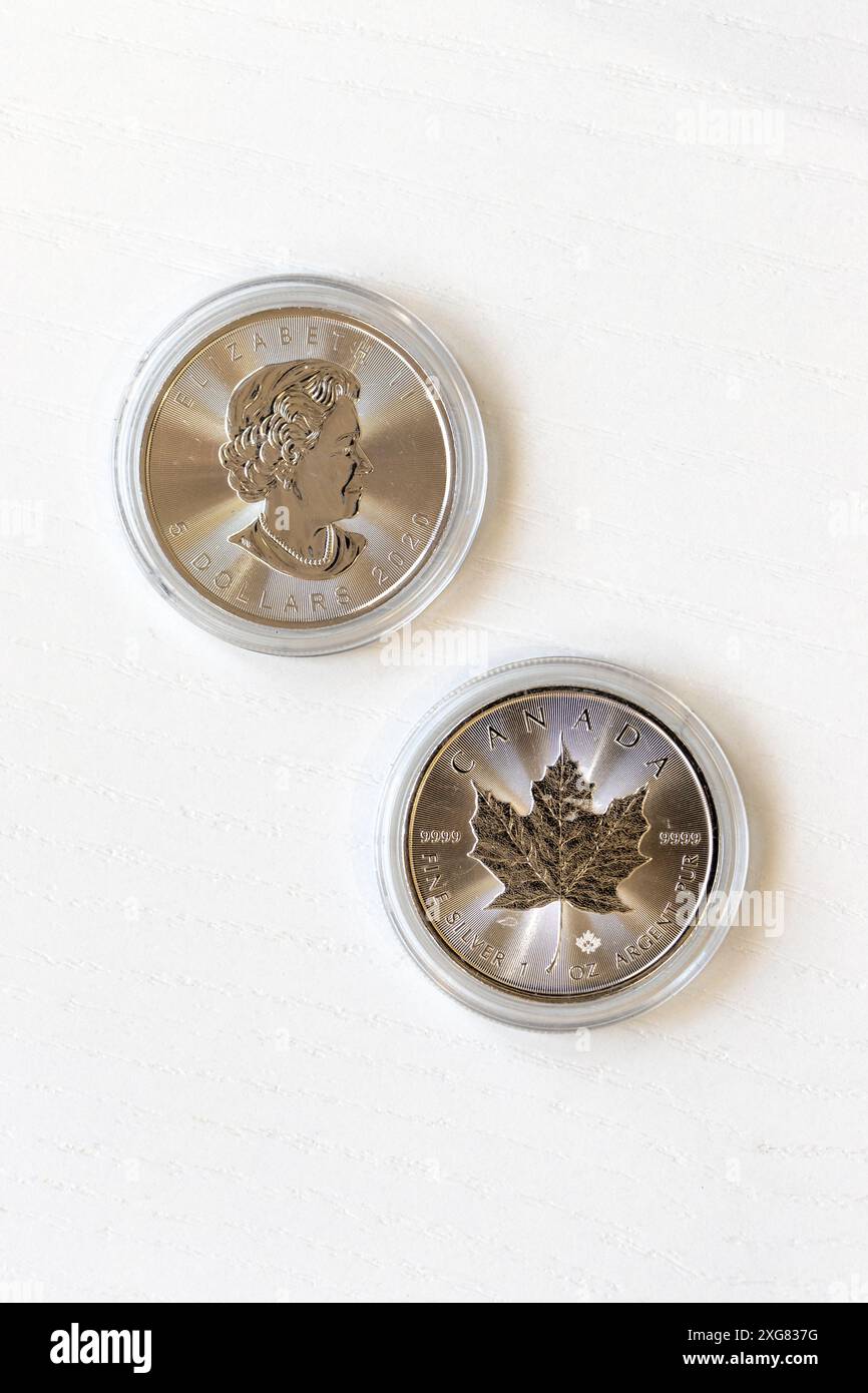 obverse and reverse of fine silver coin on white background Stock Photo ...