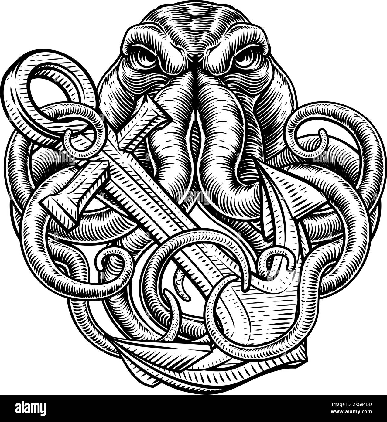 Octopus Anchor Kraken Sailor Tattoo Style Deisgn Stock Vector Image ...