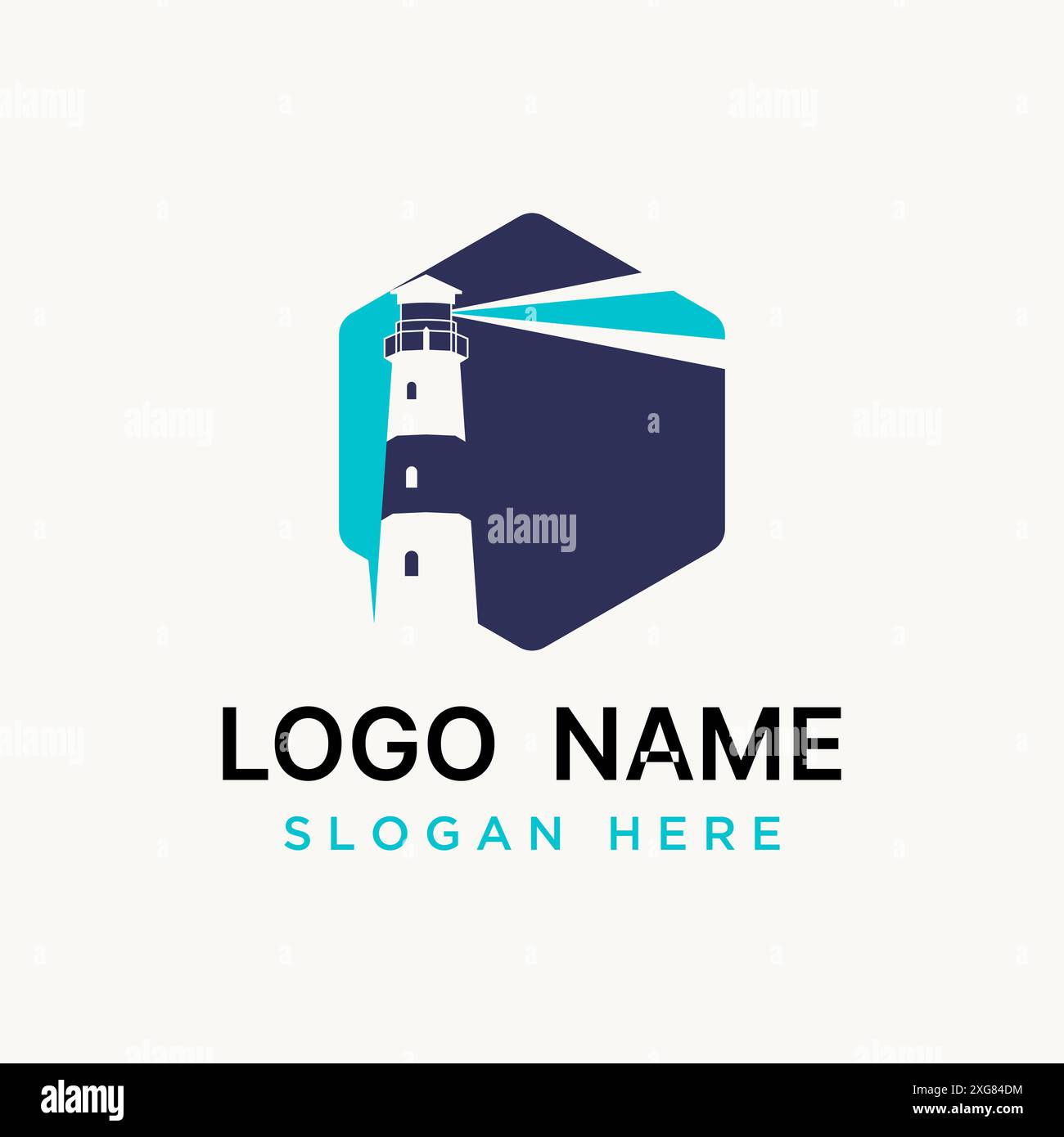 Logo design graphic concept creative premium vector stock hexagon light house with rays boat ...