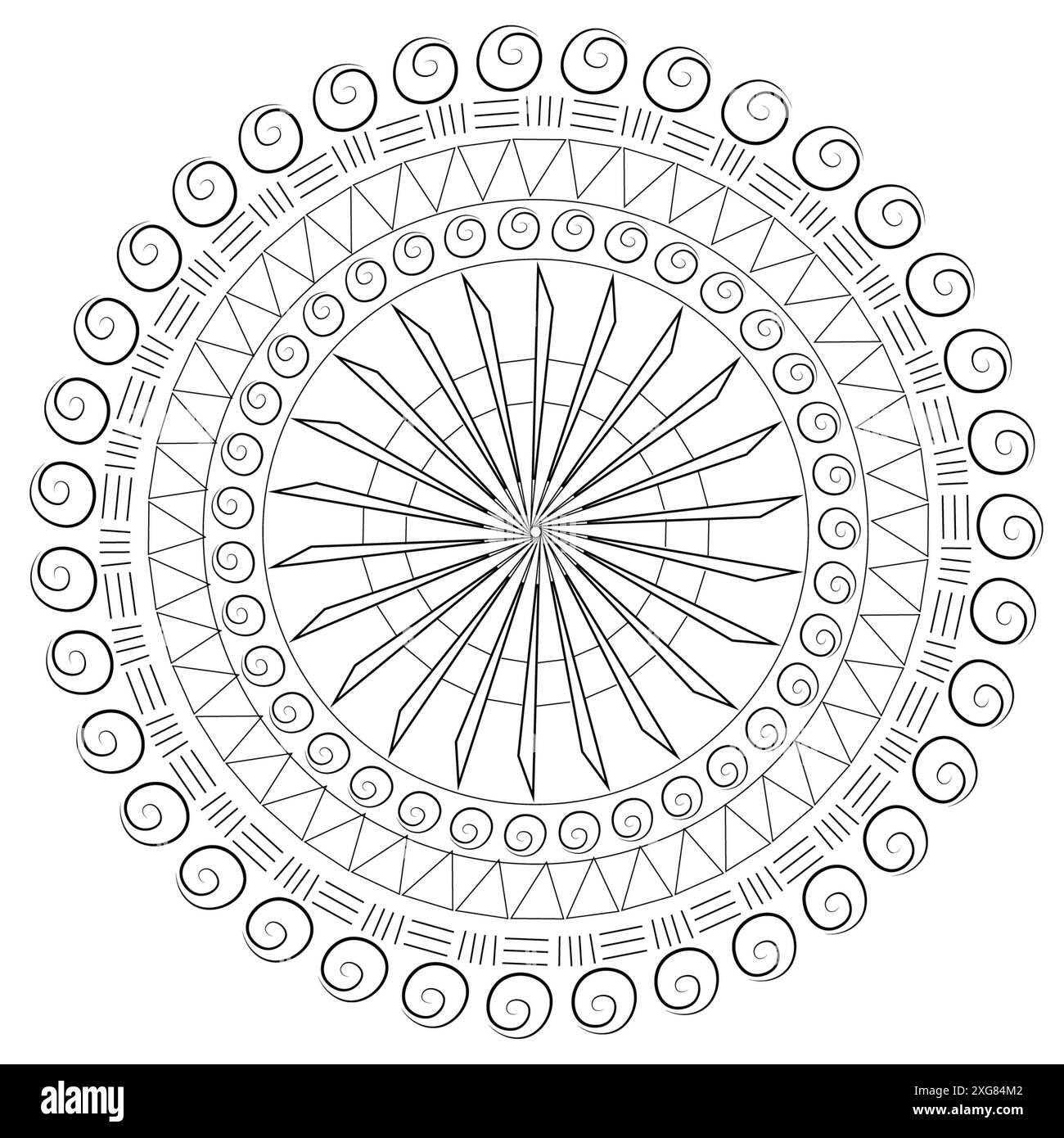A black image of a circular design on a white background. Black mandala ...