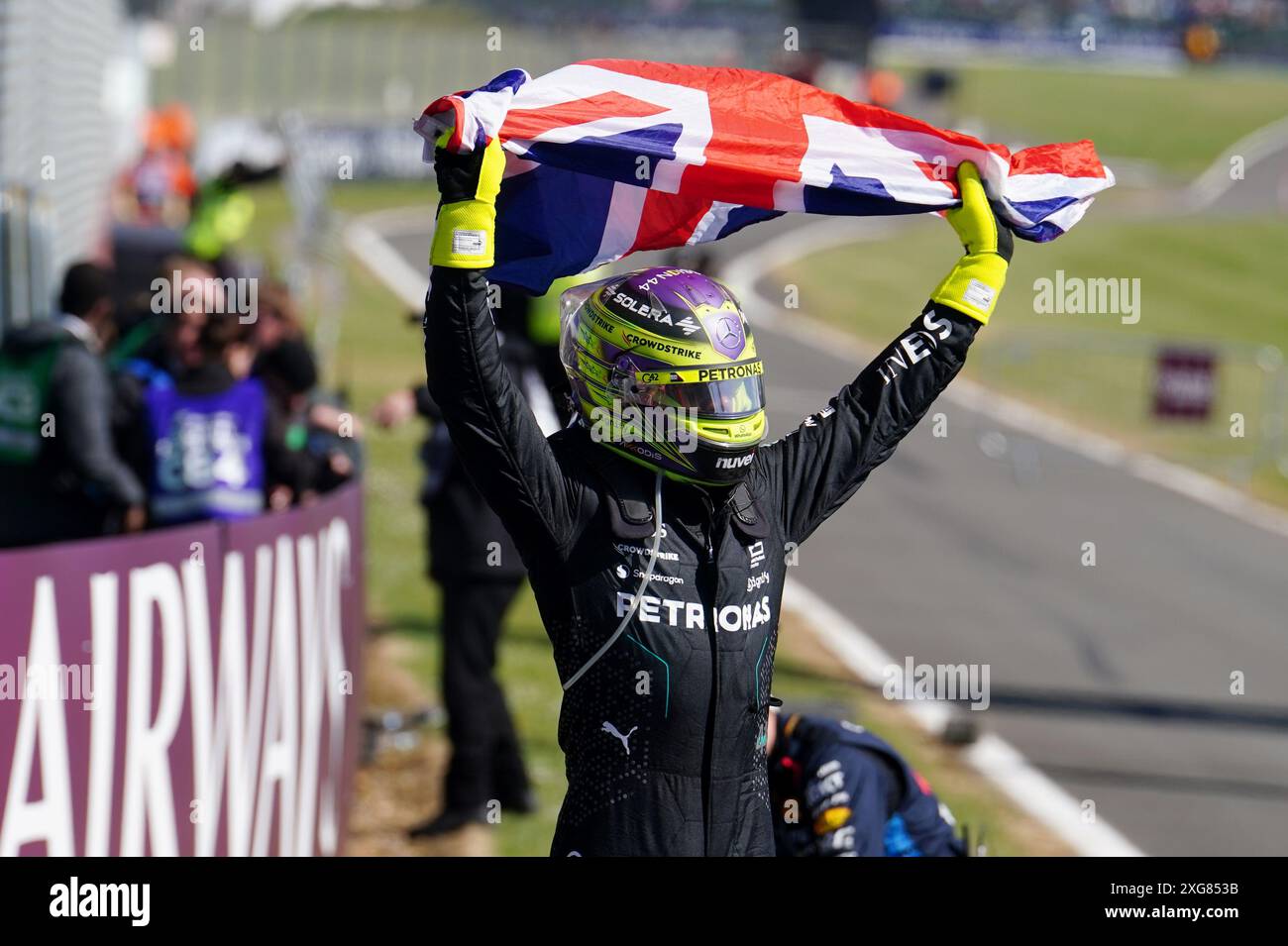 Mercedes' Lewis Hamilton celebrates winning the British Grand Prix at ...