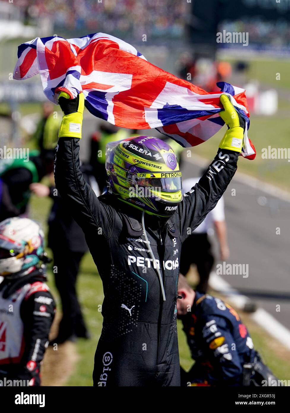 Mercedes' Lewis Hamilton celebrates winning the British Grand Prix at ...