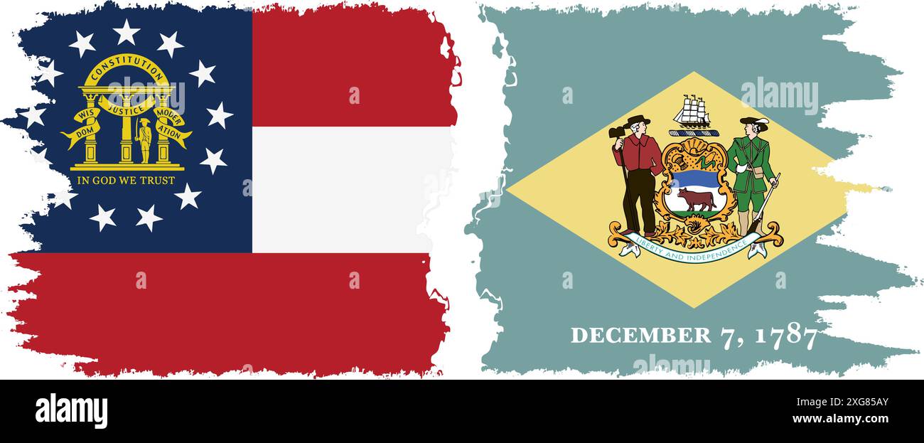 Delaware and Georgia states grunge brush flags connection, vector Stock ...