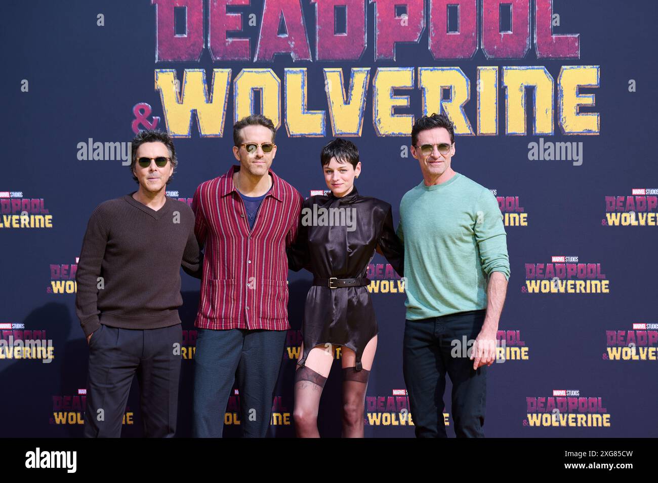 07 July 2024, Berlin: Producer Shawn Levy (l-r) and actors Ryan ...