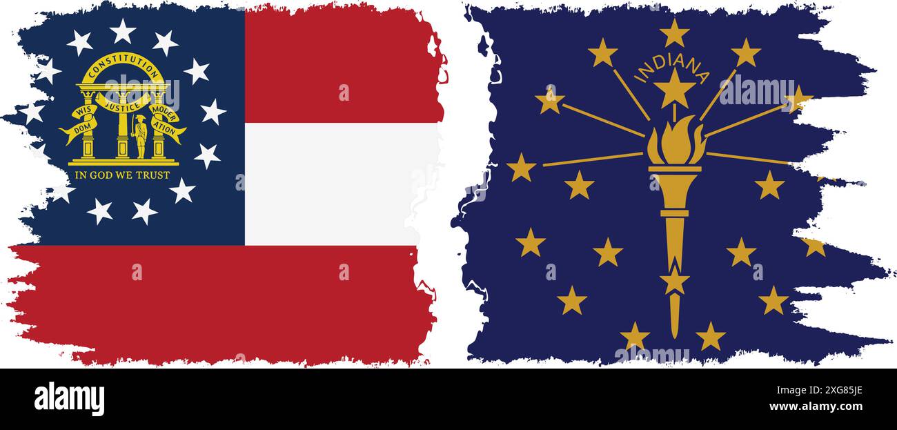 Indiana and Georgia states grunge brush flags connection, vector Stock ...