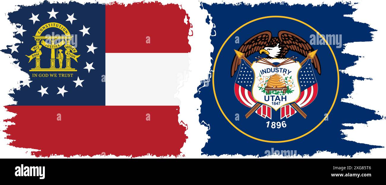 Utah and Georgia states grunge brush flags connection, vector Stock ...