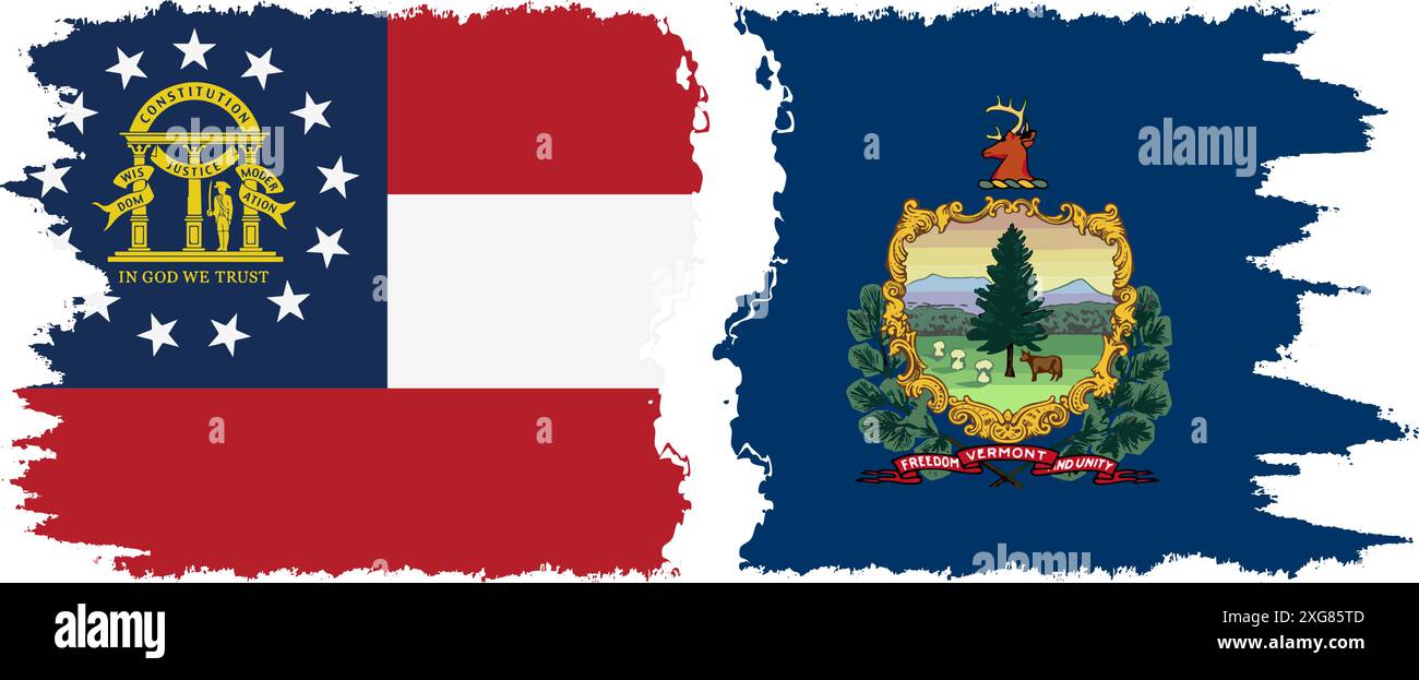 Vermont and Georgia states grunge brush flags connection, vector Stock ...
