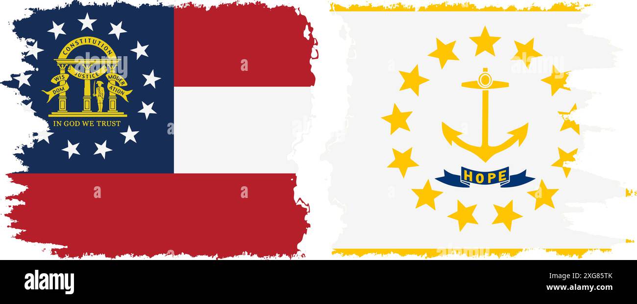 Rhode Island and Georgia states grunge brush flags connection, vector ...