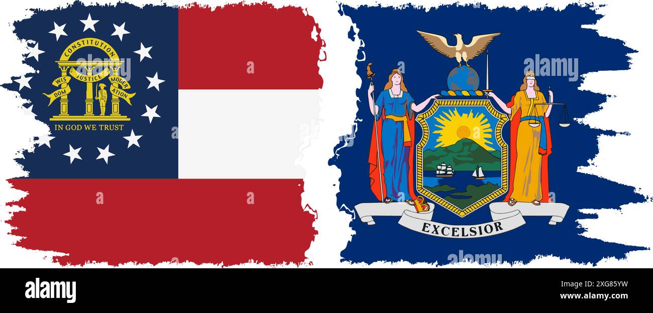 New York and Georgia states grunge brush flags connection, vector Stock ...