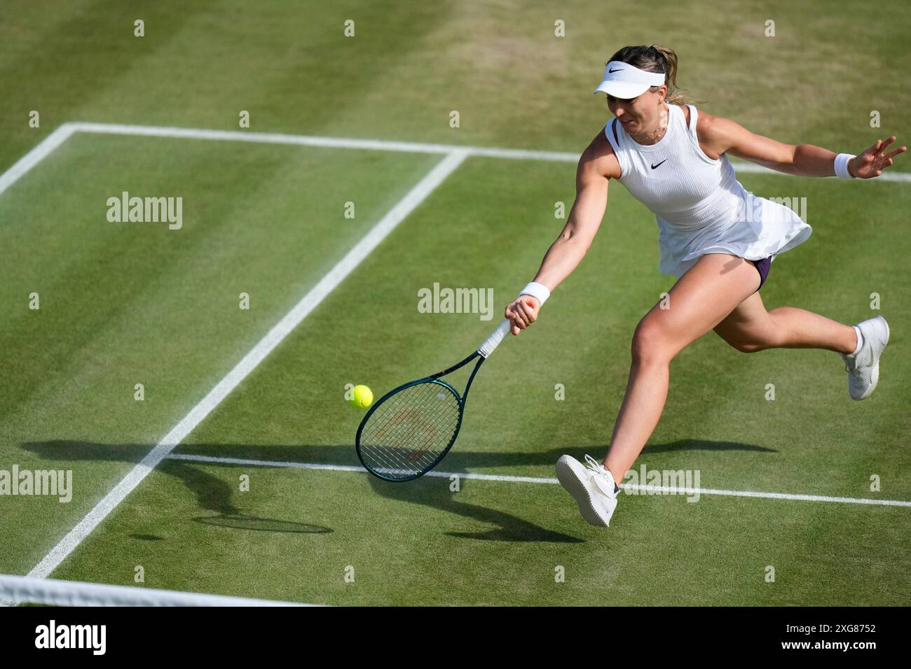 Paula Badosa of Spain plays a forehand return to Donna Vekic of Croatia ...