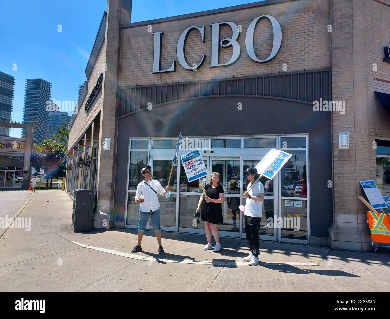 Toronto, ON, Canada - July 7, 2024: LCBO workers in strike with banners ...
