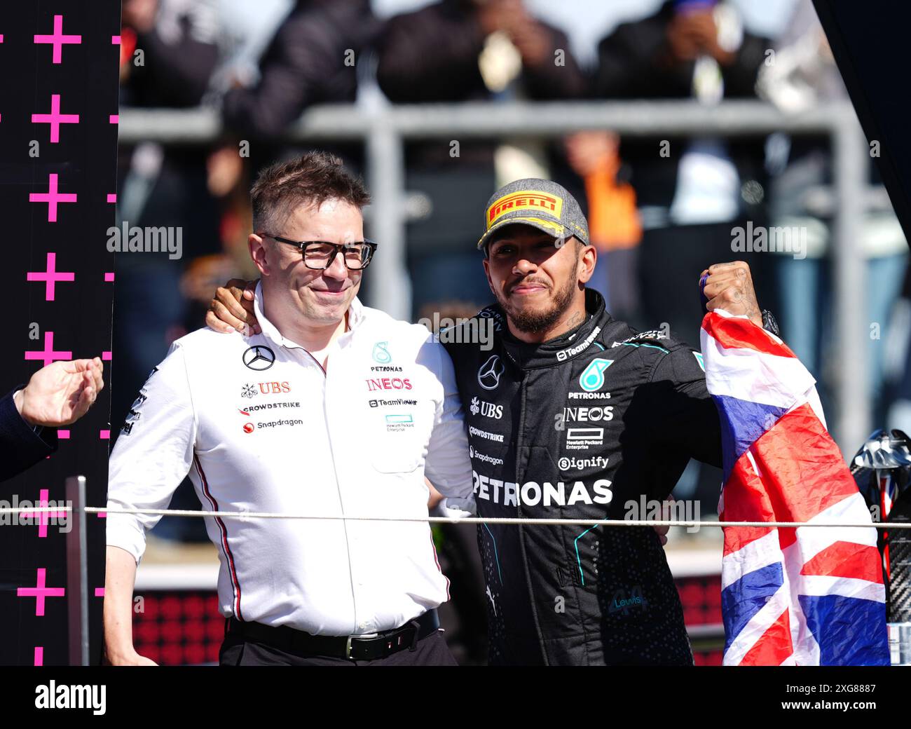 Mercedes' Lewis Hamilton and his race engineer Peter Bonnington walking ...