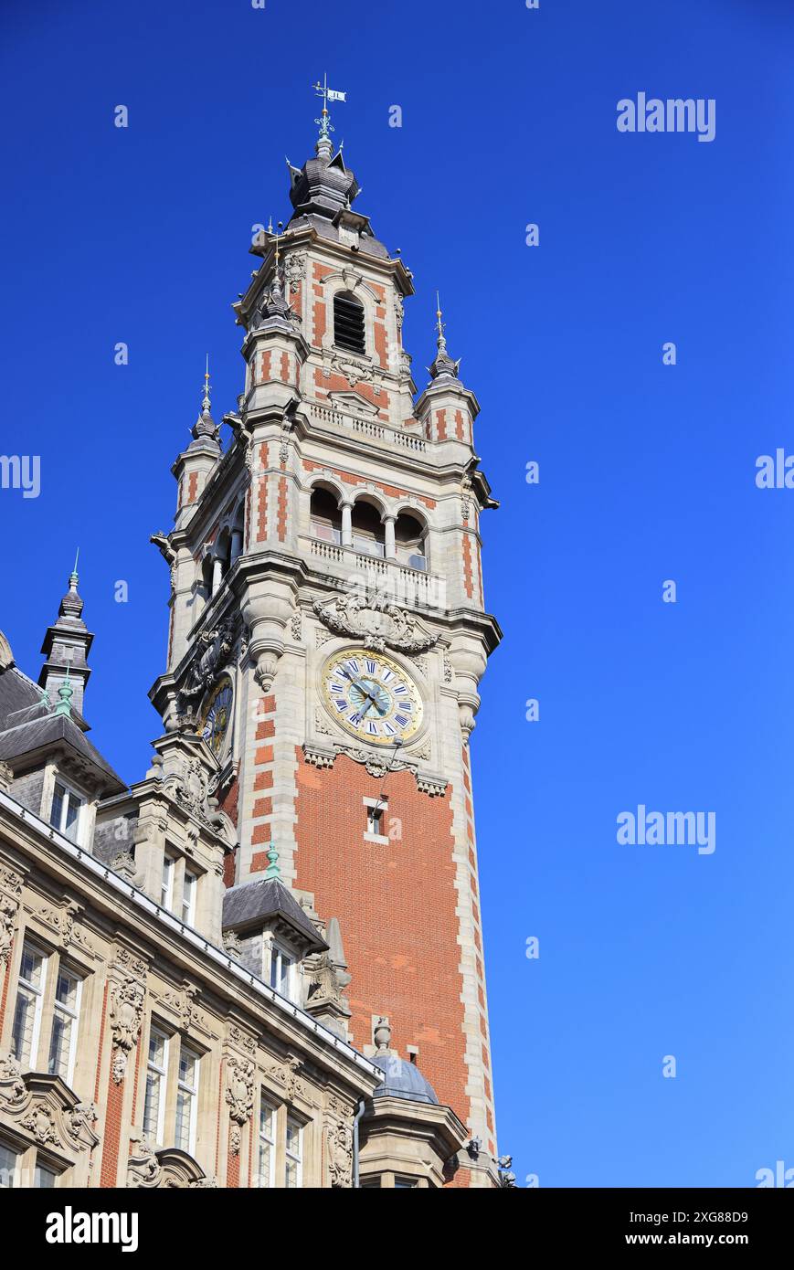 Iconic belfry clock tower in Lille, 104m high and the tallest in ...