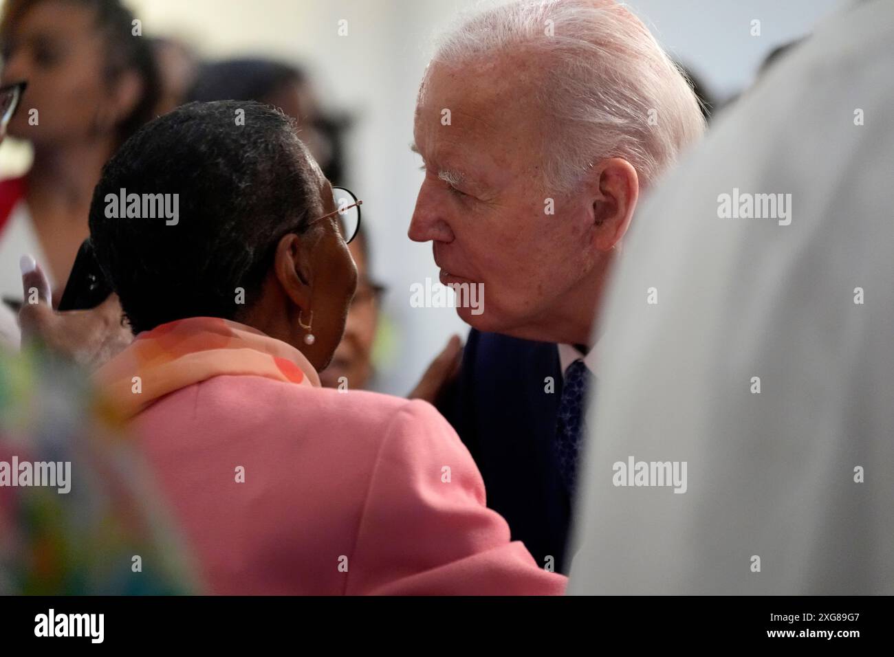 President Joe Biden, right, greets a churchgoer after a service at Mt ...