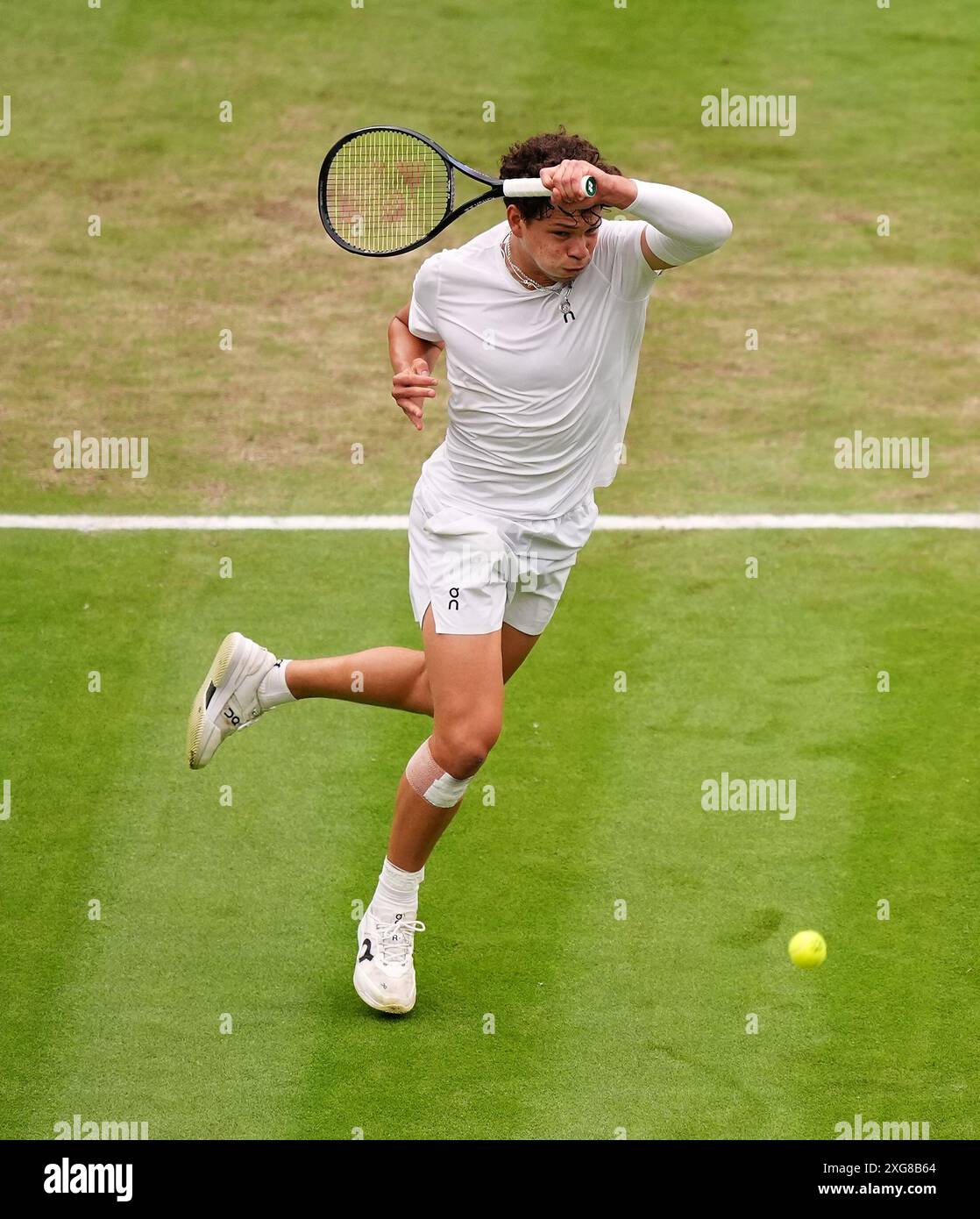 Ben Shelton in action against Jannik Sinner on day seven of the 2024 ...