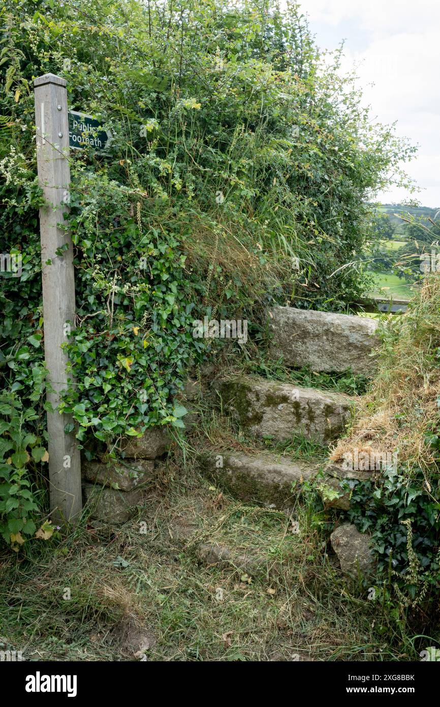 A landscape of stone steps that guide footpath walkers over a stile and ...