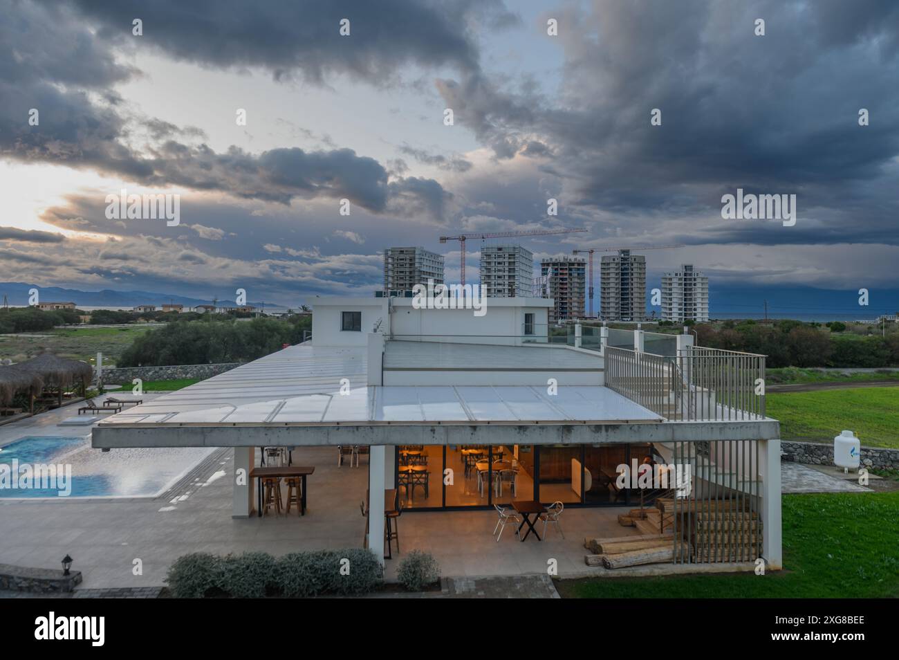view from the balcony of a restaurant in a residential complex in ...