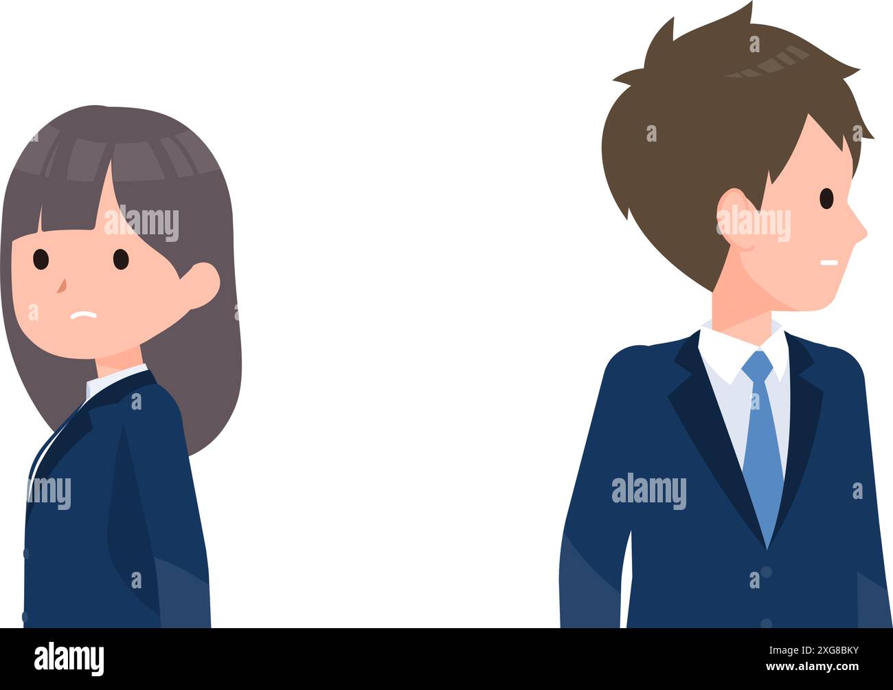 Male and female students wearing navy blue blazers. Indifferent to each ...