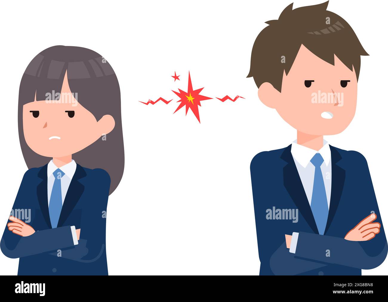 Male and female students wearing navy blue blazers. staring contest ...