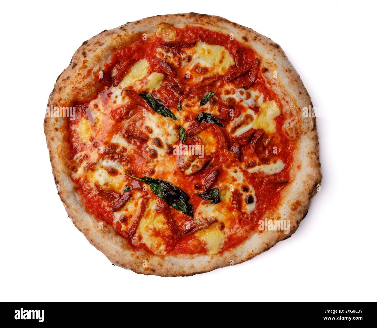 craft pizza with pepperonni and cheese on a white background studio ...