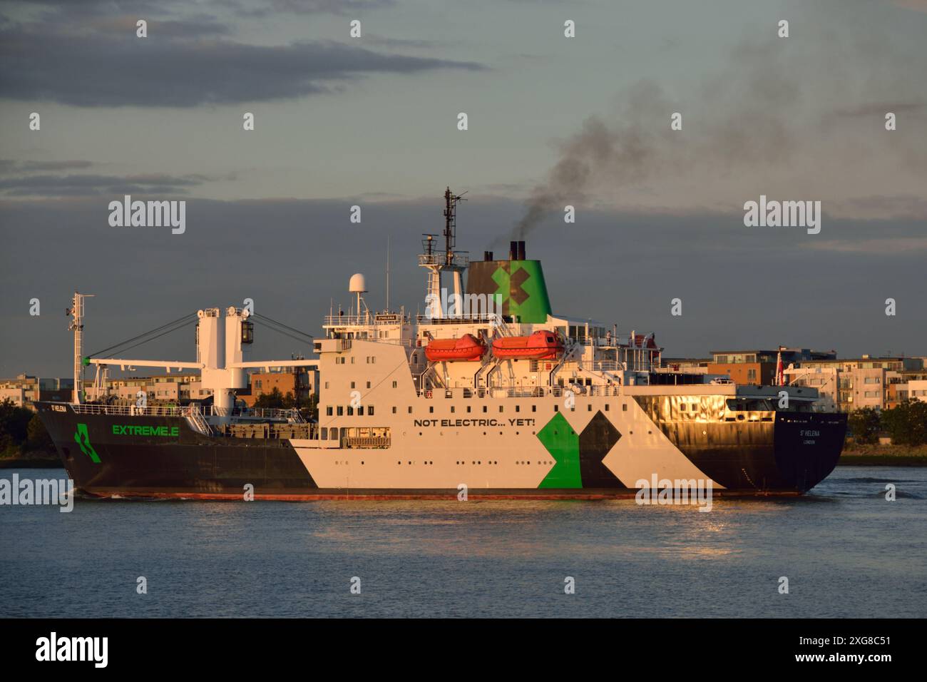 Extreme E's ship, the St. Helena, seen on the Thames in London Stock ...