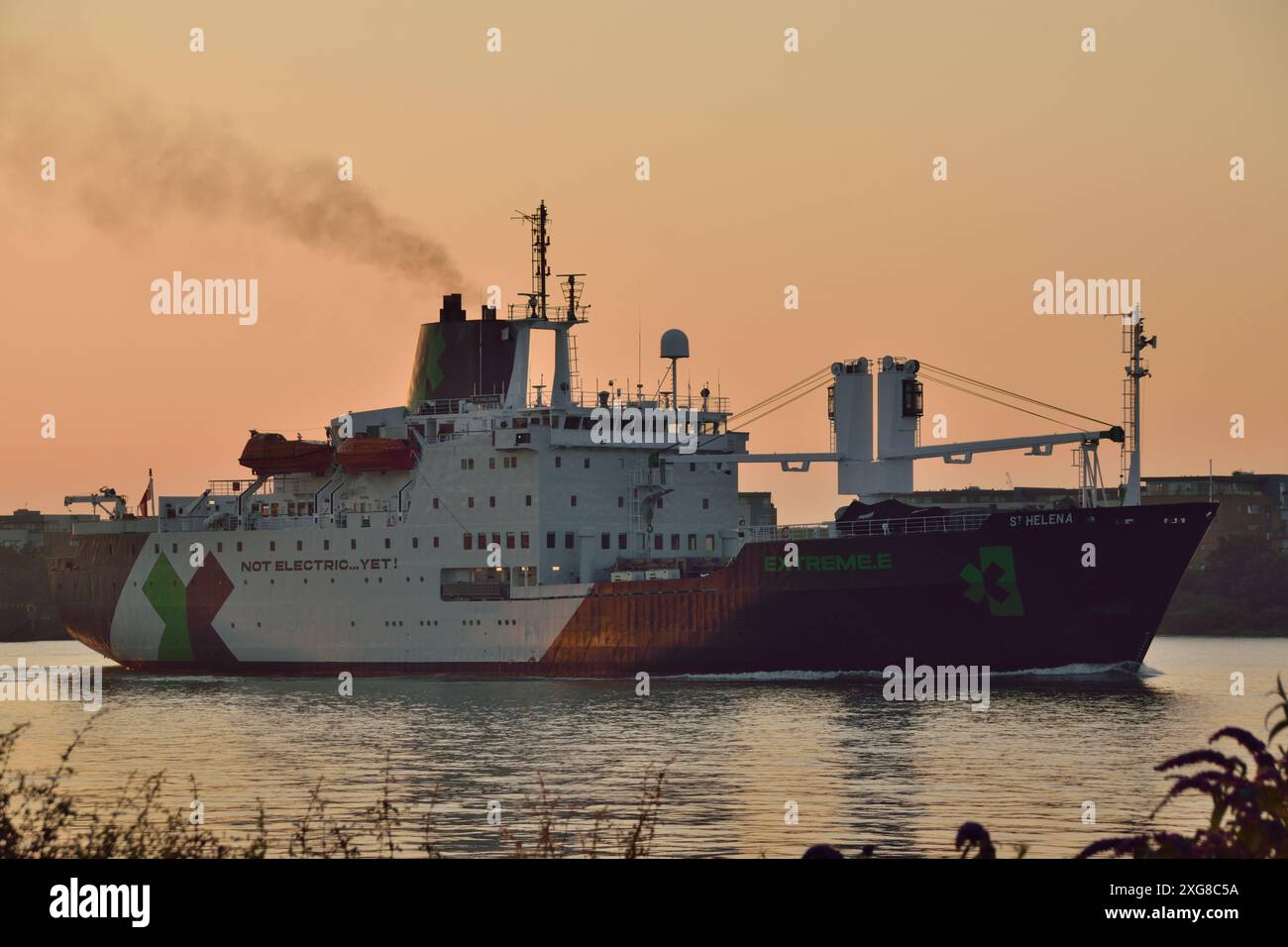 Extreme E's ship, the St. Helena, seen on the Thames in London Stock ...