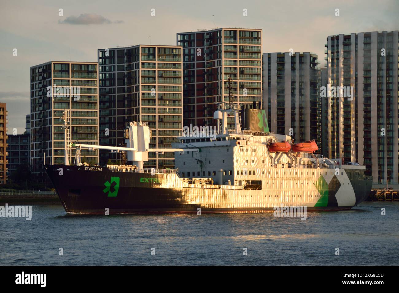 Extreme E's ship, the St. Helena, seen on the Thames in London Stock ...