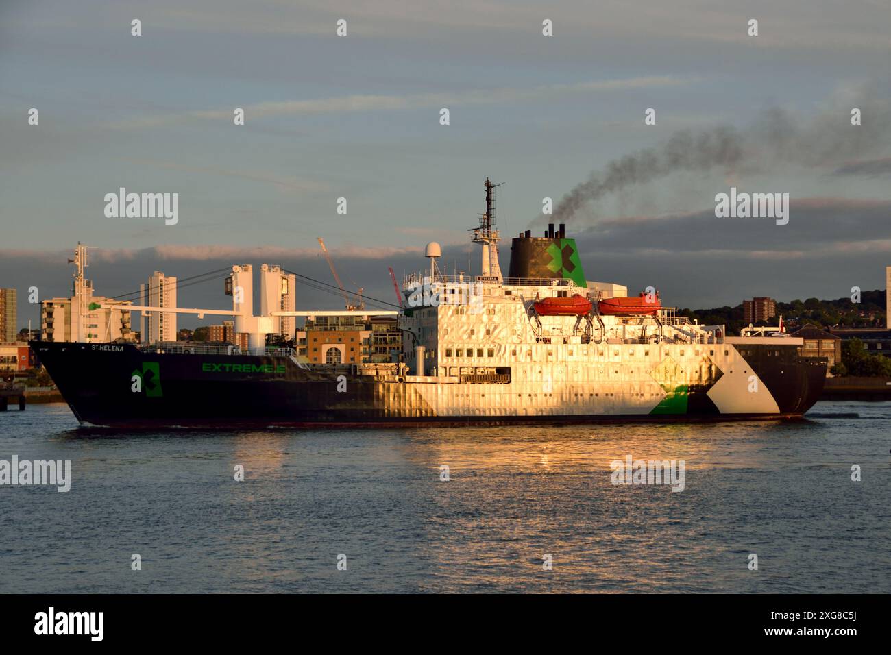 Extreme E's ship, the St. Helena, seen on the Thames in London Stock ...