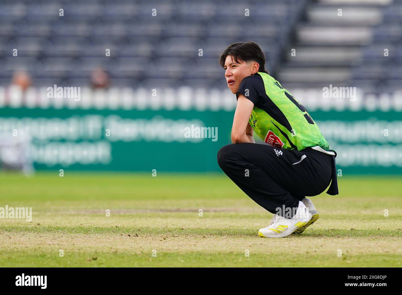 Cheltenham, UK, 7 July 2024. Western Storm's Issy Wong cuts a dejected ...