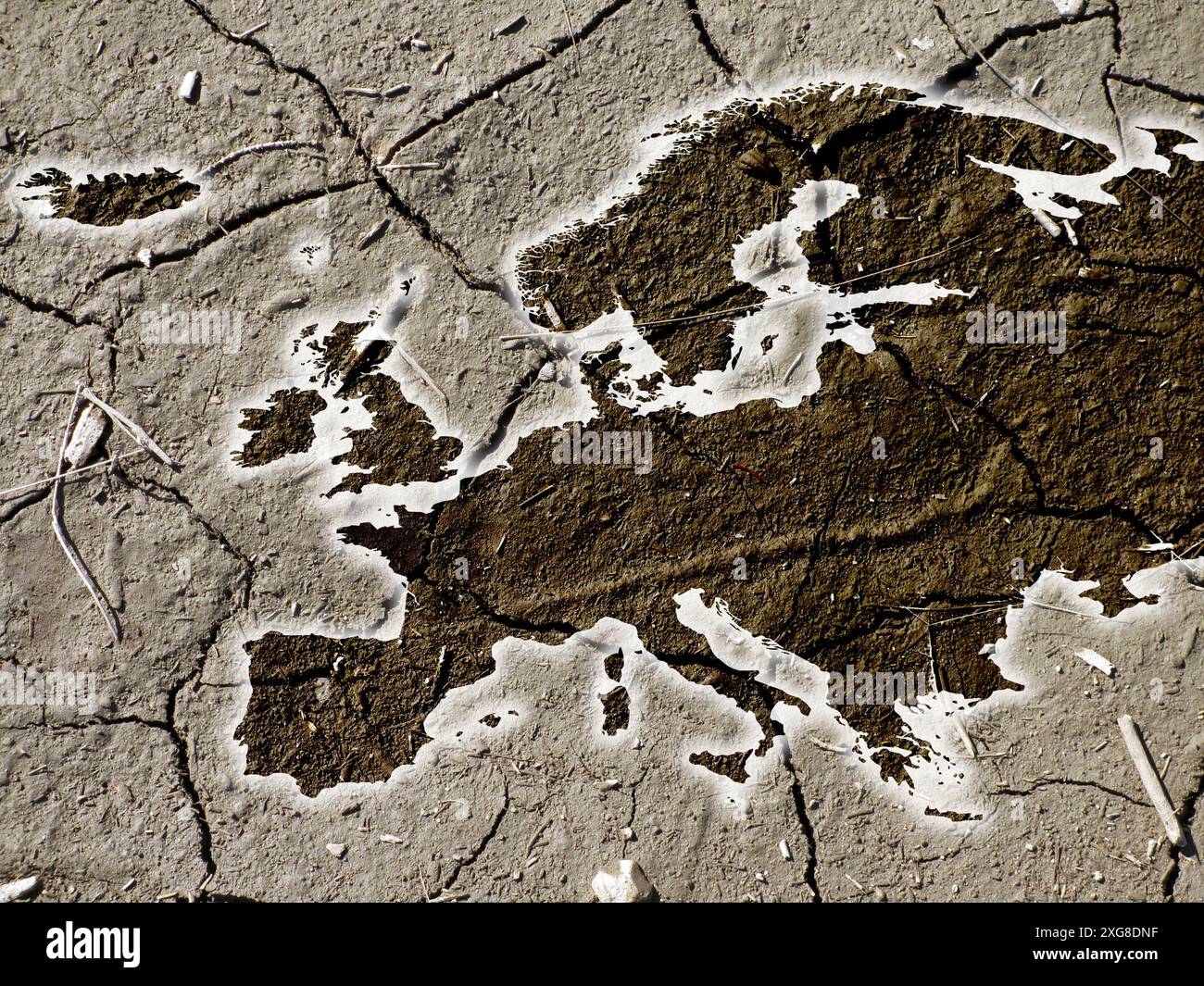 Drought in Europe, map of continent with dry brown land as background ...