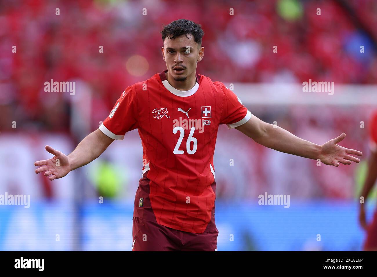Fabian Rieder of Switzerland gestures during the Uefa Euro 2024 quarter ...