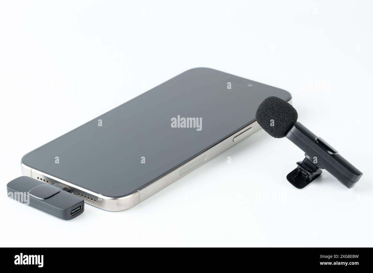 Small mobile microphone wireless system connection close up view Stock ...