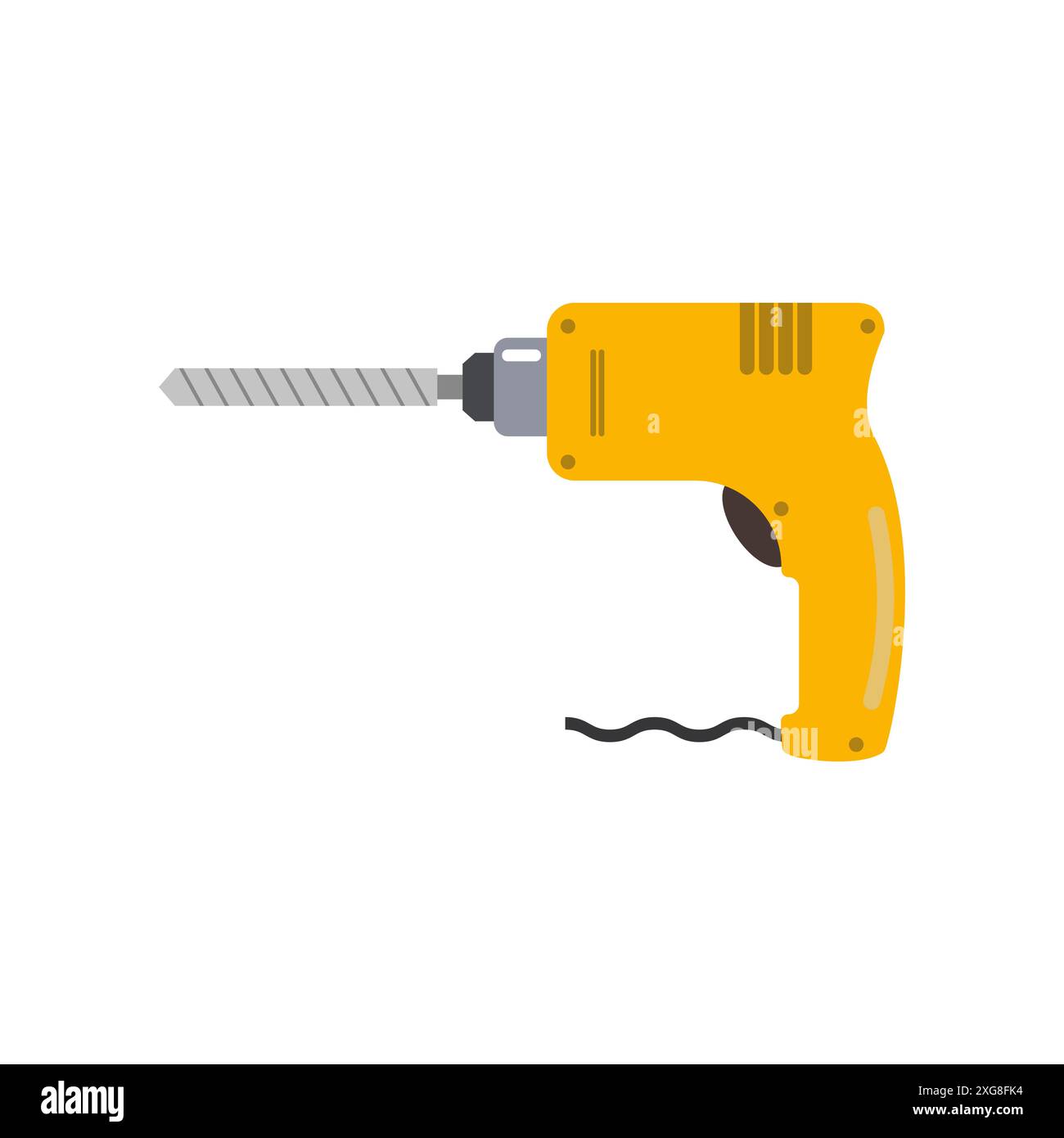 Portable electric hand drill drawing with bit. Yellow power drill icon ...