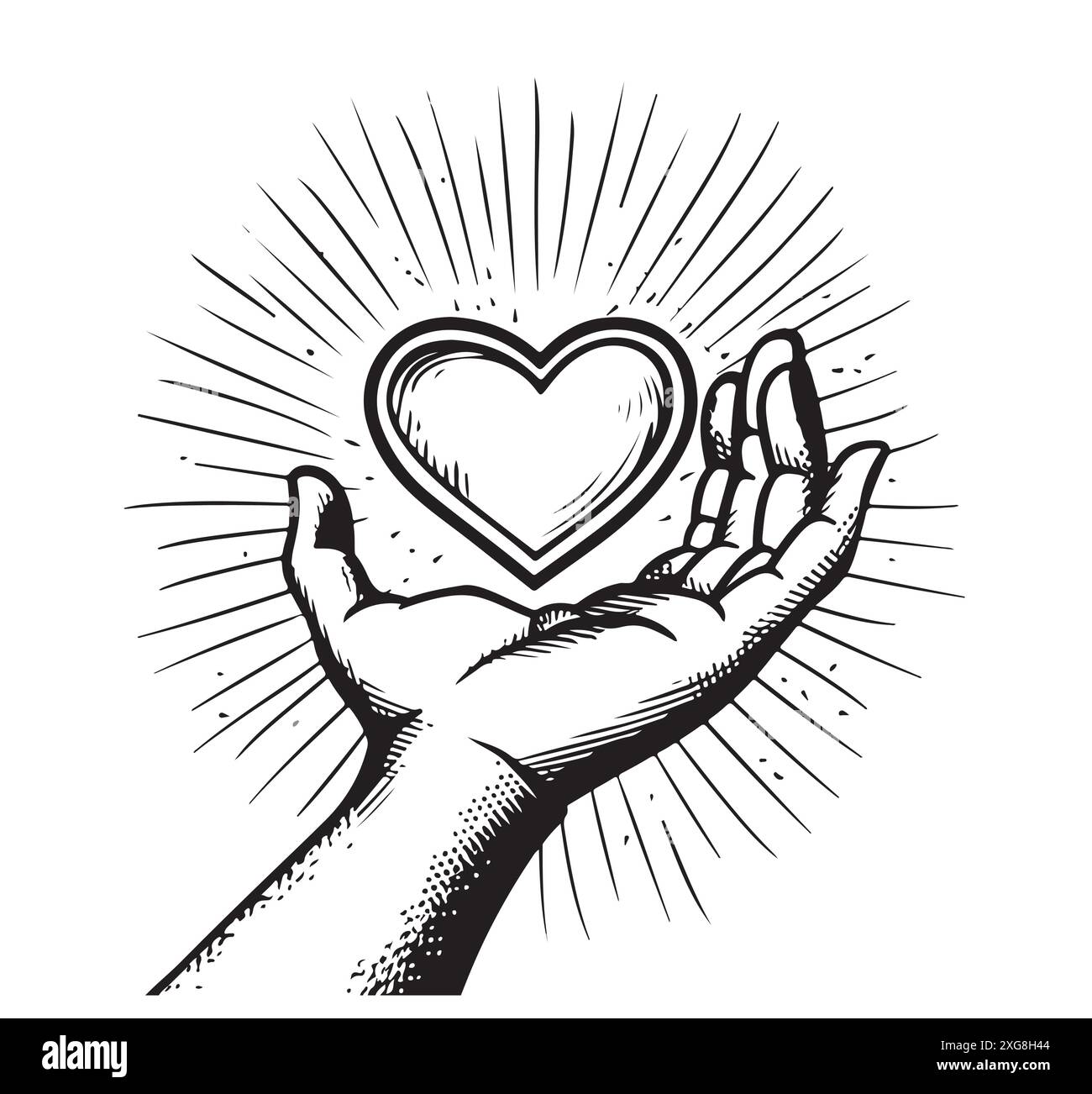 Hands holding heart. Hand drawn vector illustration. On white ...