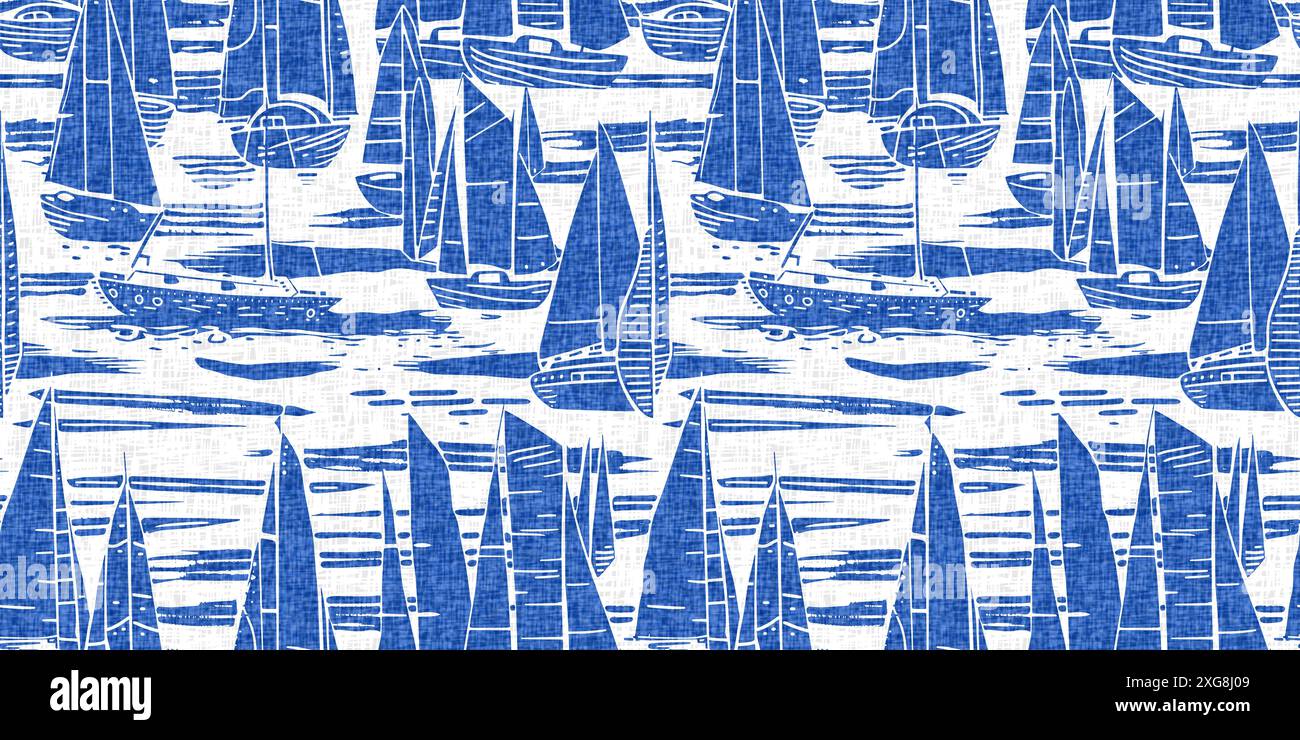 Coastal sail boat in azure ocean blue seamless border background ...