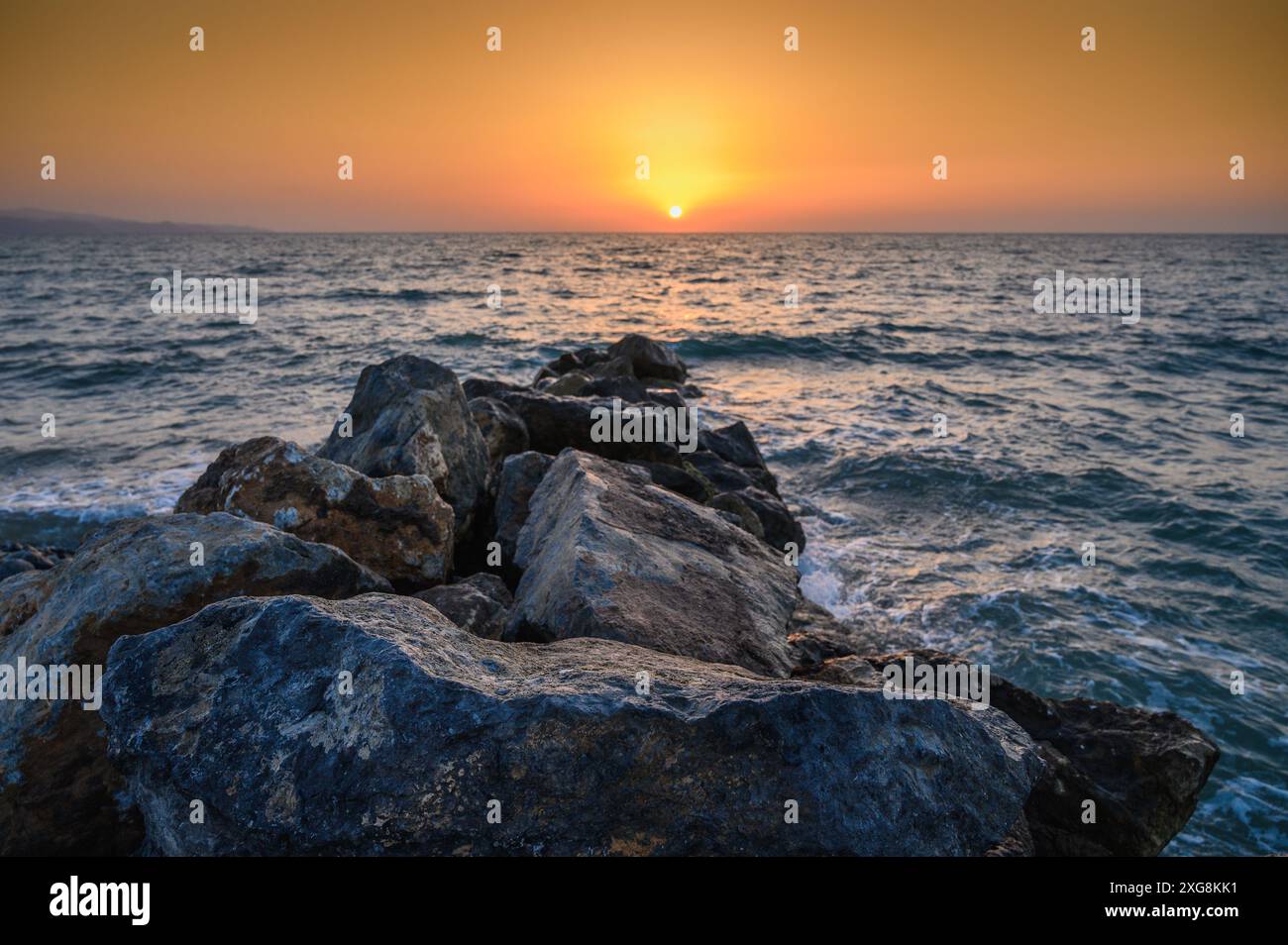 Cyprus. Amazing sunset seascape of Love beach with rocks and sea ...