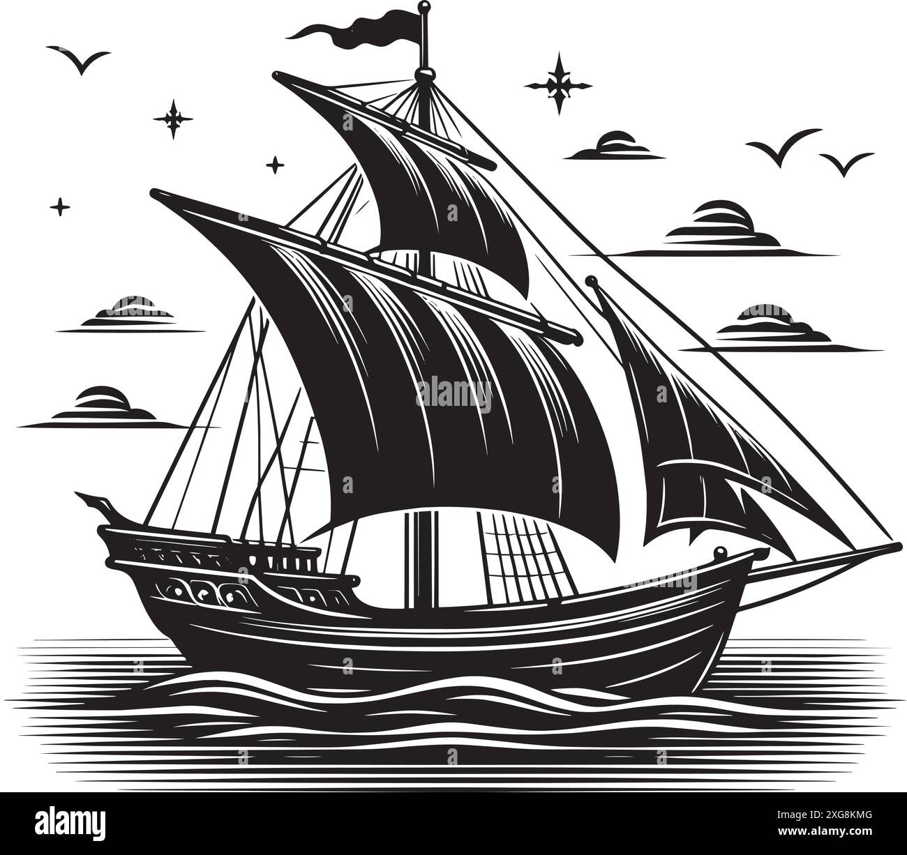 Black sailboat silhouette vector Stock Vector Images - Alamy