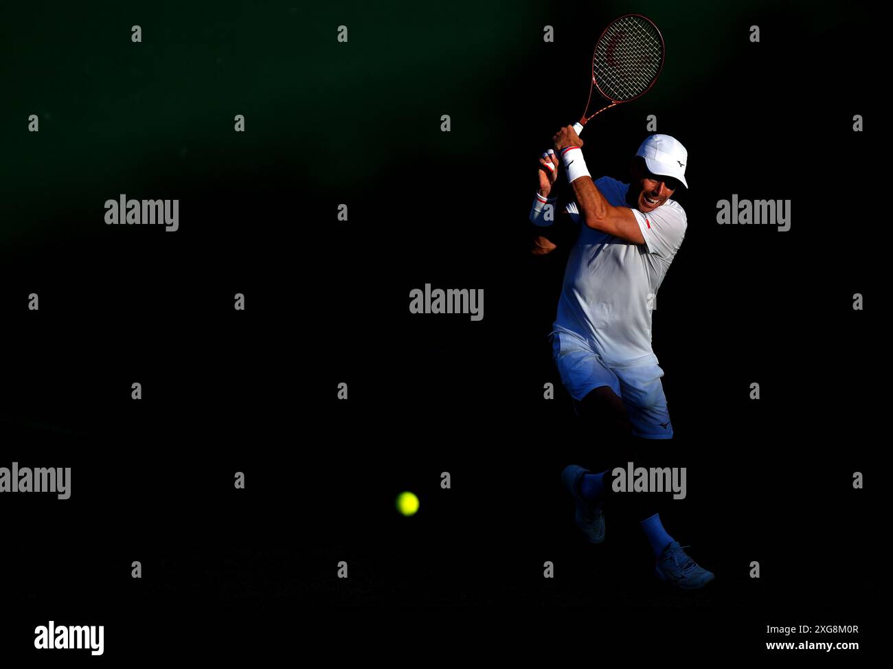 Roberto Bautista Agut in action against Tommy Paul on day seven of the 2024 Wimbledon ...