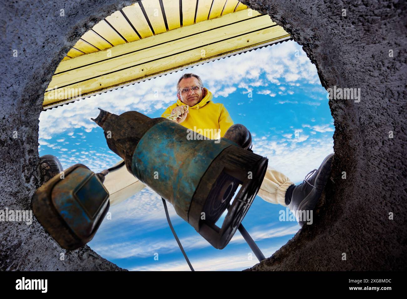 Septic tank pumping, with sewage pump that homeowner immerses in sump ...