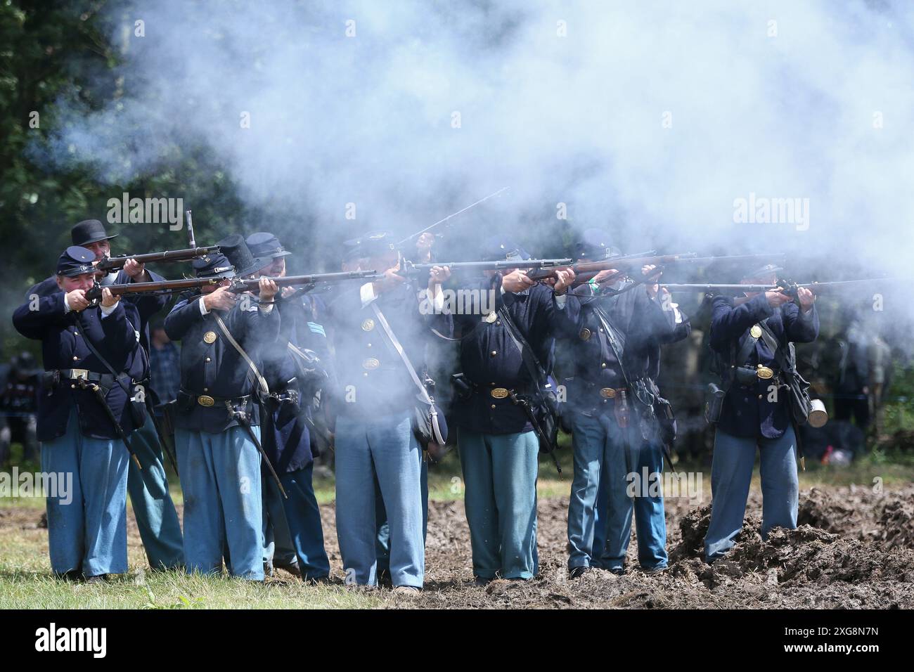 American Civil War Re-Enactors take part in a Historical battle re ...