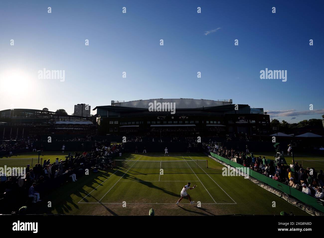 A general view of the action on the outside courts on day seven of the ...