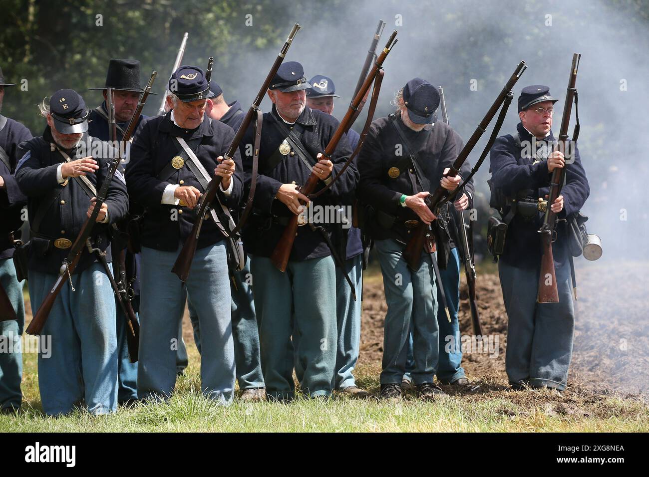 American Civil War Re-Enactors take part in a Historical battle re ...