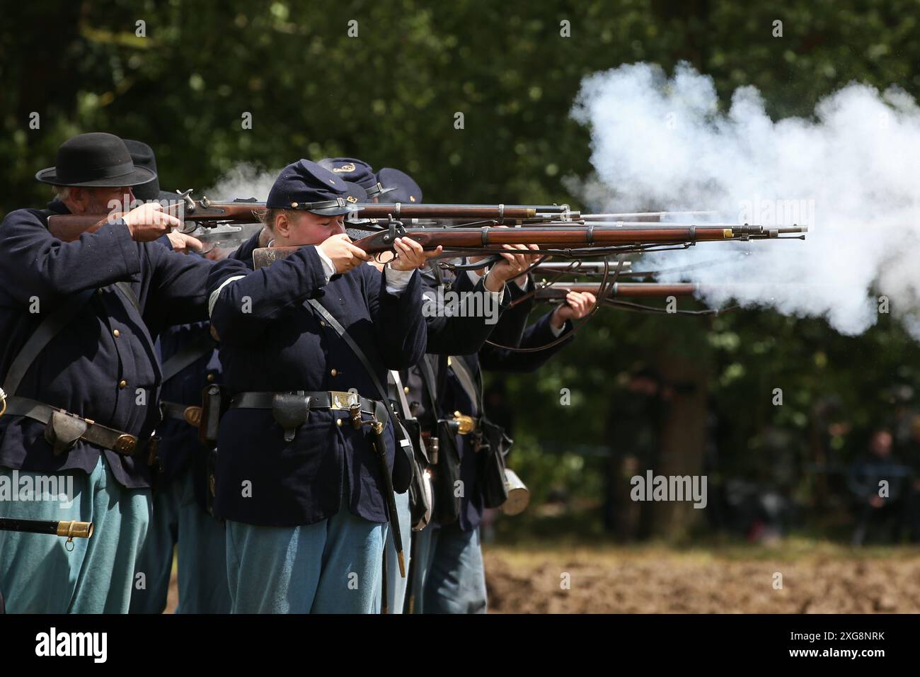 American Civil War Re-Enactors take part in a Historical battle re ...