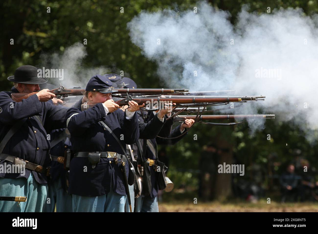 American Civil War Re-Enactors take part in a Historical battle re ...