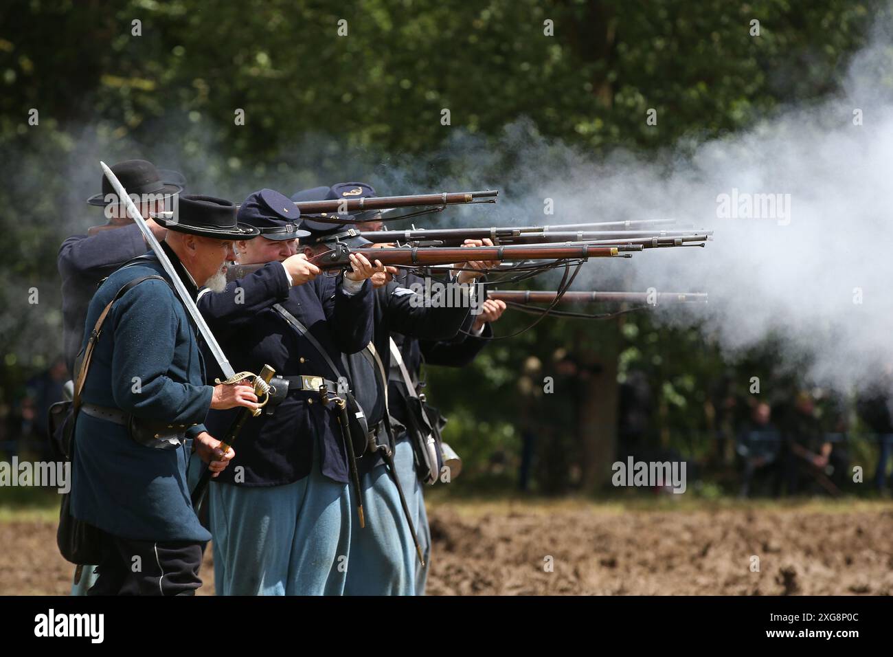 American Civil War Re-Enactors take part in a Historical battle re ...