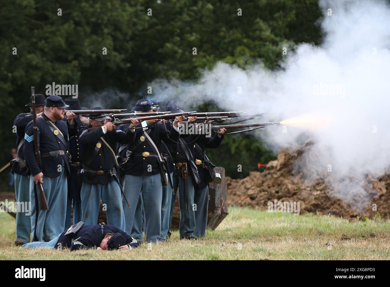 American Civil War Re-Enactors take part in a Historical battle re ...