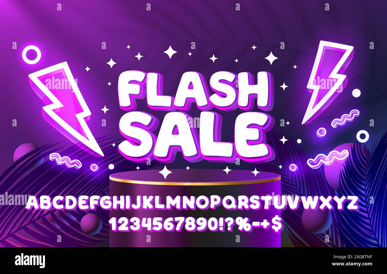 Flash sale neon font. English alphabet and numbers sign. Vector Stock ...
