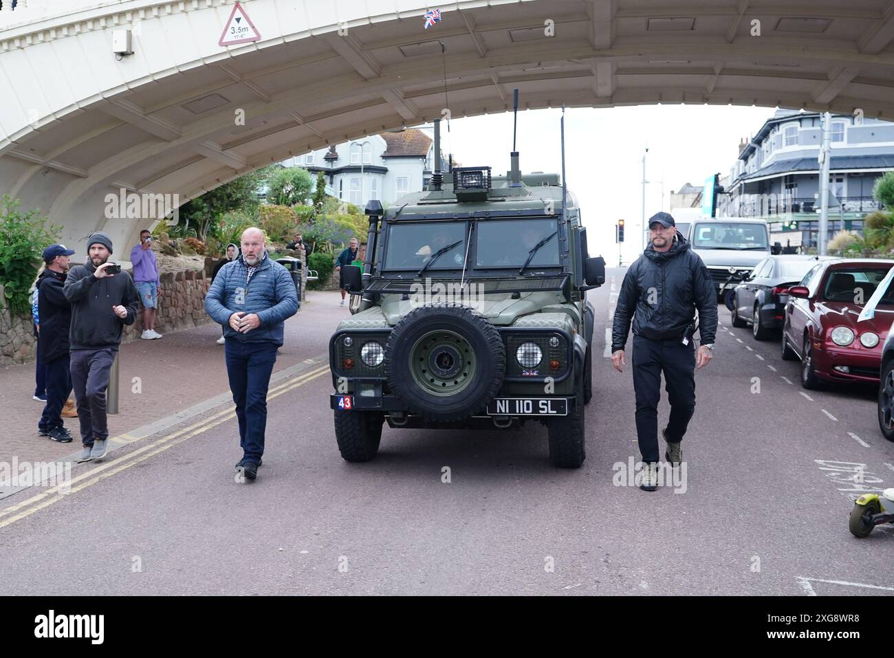 Reform UK leader Nigel Farage arrives to make a speech at Clacton Pier ...